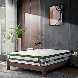 FLEXPEDIC 2 Inch Mattress Topper Queen, Green Tea Infused Memory Foam Mattress Topper, Double Sides Cooling Mattress Pad, Pressure Released Mattress Topper with Non-Slip Ventilated Soft Fabric Cover