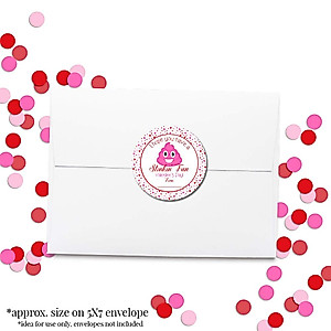 Stinkin’ Fun Pink Poop Emoji Valentine Party Favor Sticker Labels for Girls, 40 2" Party Circle Stickers by AmandaCreation, Great for Classroom Valentines, Envelope Seals, Gifts & Treats