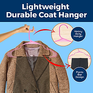 Campior Premium Clothes Hangers – Space-Saving Slim Design, Lightweight and Durable Plastic with Smart Shoulder Grooves, Versatile Usage for Organizing Laundry, Coats, and Clothes, Pink, Pack of 50