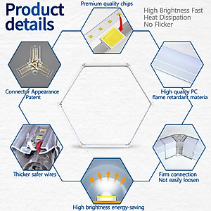 Zheedale Hexagon Garage Lights, Higher Brightness Lumens Honeycomb Hex Led Light 5 Grid for Garage, Auto Beauty Shop, Car Detailing Shop, Workshop, Basement, 3 Year Warranty