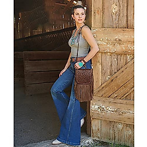 Women's Crossbody Handbags Western Purses for Women Small Crossbody Bags Tooled Leather Fringe Purse Brown RLC-L159BR