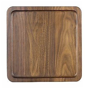 Rustic Walnut Wooden Tray Solid Wood Serving Tray Square Rectangle Platter Tea Tray Coffee Table Tray (Large Square with Grooves（11x11x1inch）)