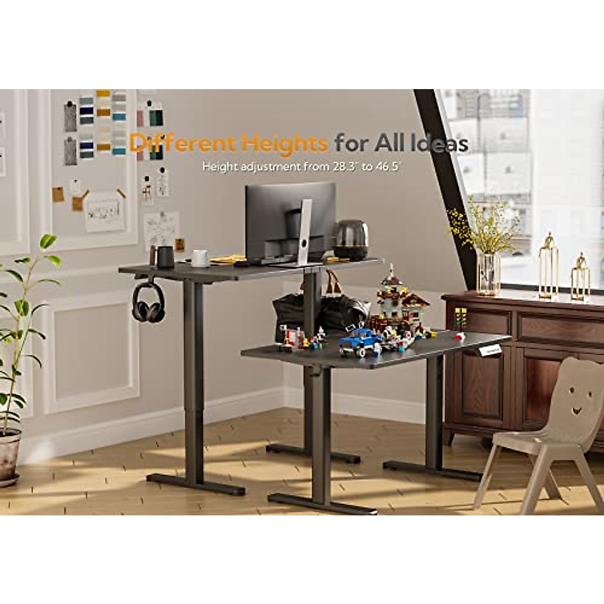 Claiks Electric Standing Desk, Adjustable Height Stand up Desk, 55x24 Inches Sit Stand Home Office Desk with Splice Board, Black Frame/Black Top