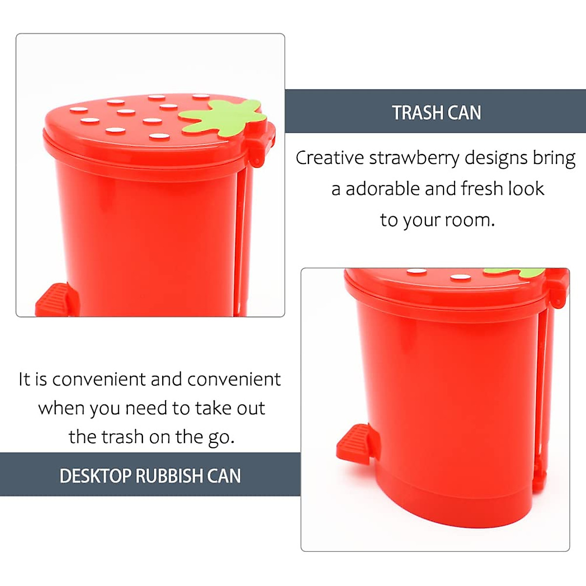 HEMOTON Strawberry Trash Can Mini Desktop Trash Can with Lid Kawaii Trash Bin Small Wastebaskets Cute Plastic Garbage Can for Desk Car Office Kitchen