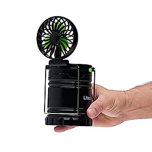 LitezAll Pull Up Lantern with Built-in Fan | 200 Lumen | with Carry Handle | Weather Resistant | Fan Pivots up to 90 Degrees | 3 Locking Positions | Batteries Included | Great for Outdoor and Campers