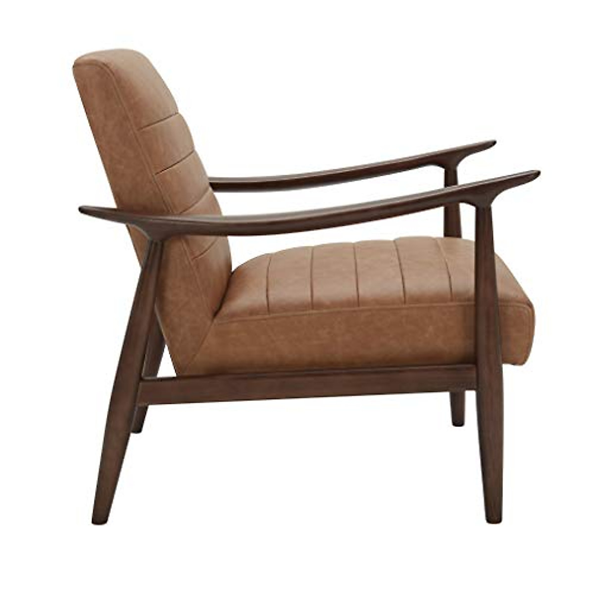 Amazon Brand – Rivet Spear Mid-Century Modern Channel Tufted Leather Accent Chair with Wood Arms, 29.1"W, Cognac Brown