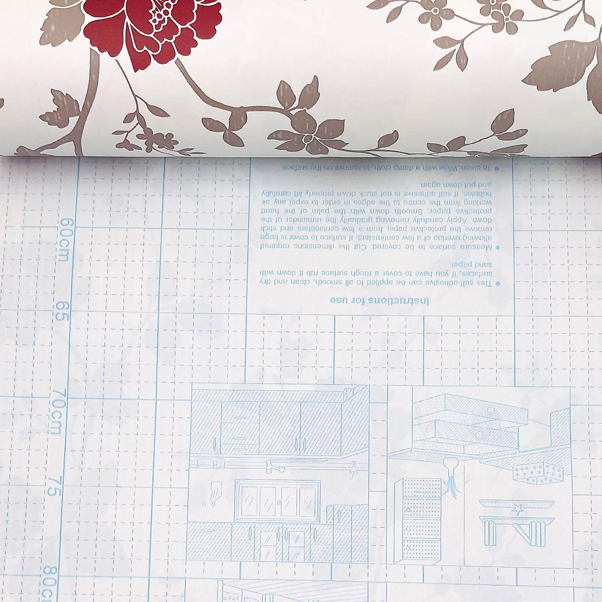 Yifely Red Peony Peel & Stick Shelf Liner Removable Furniture Protective Paper for Covering Media Storage TV Stand Closet 17.7 Inch by 13 Feet