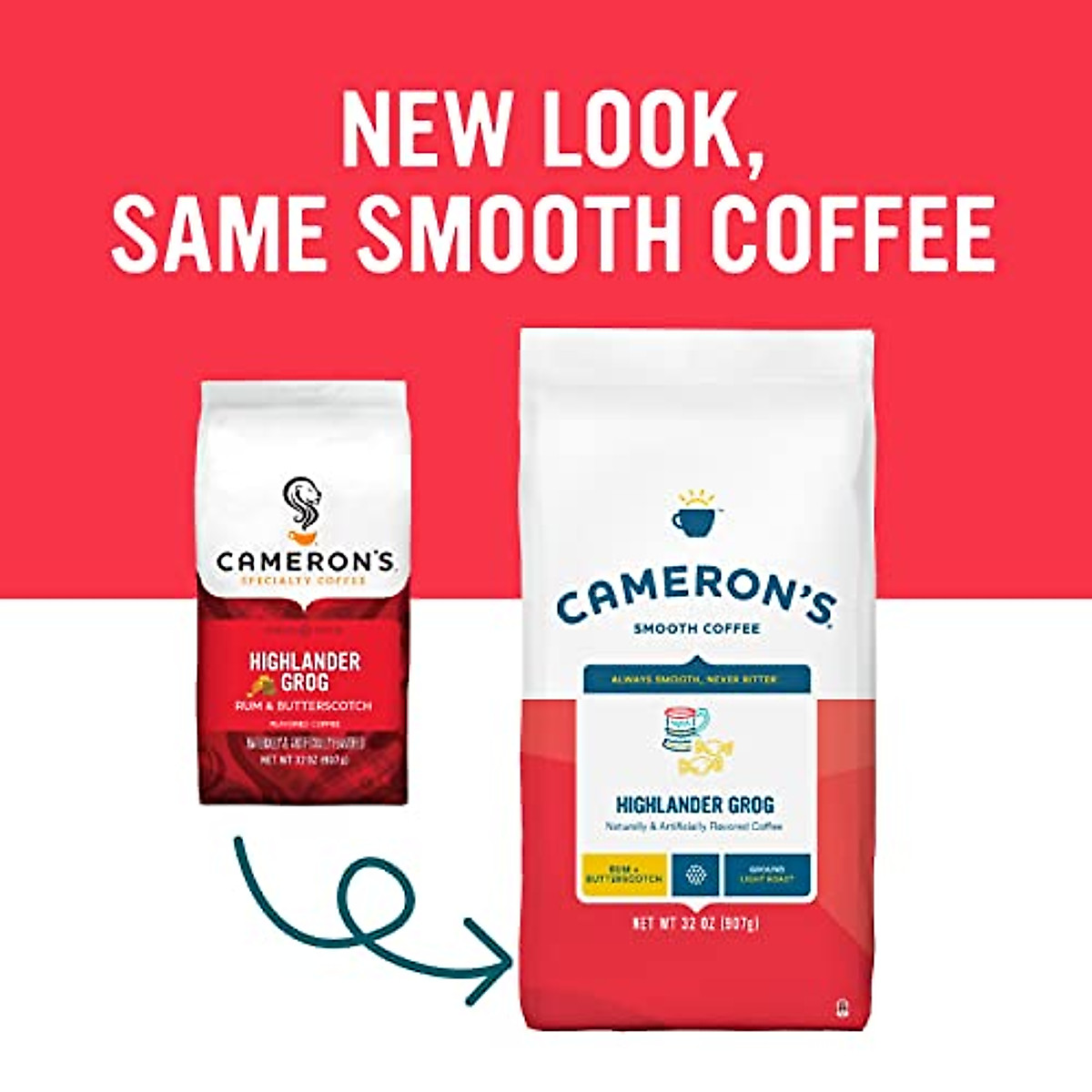 Cameron's Coffee Highlander Grog Flavored Ground Coffee, Light Roast, 100% Arabica, 32-Ounce Bag, (Pack of 1)