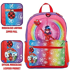 Miraculous Ladybug Backpack Set with Lunch Bag for Girls, 16 inch, 5 Piece Value Set, Rainbow