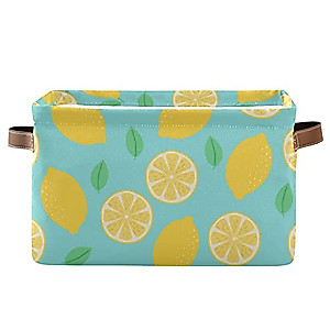 Kcldeci Fresh Lemon Storage Baskets Bins for Organizing, Foldable Sturdy Fabric Basket W/Handles, Large Decorative Storage Basket for Shelf Nursery Closet Toy Blanket