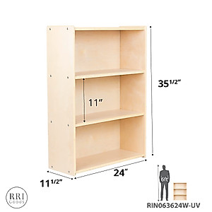 RRI Goods Child Three-Shelf Bookcase, Sturdy Birch Plywood Shelves for Daycare Storage of Books, Toys, Supplies, Smooth Natural Wood (34")