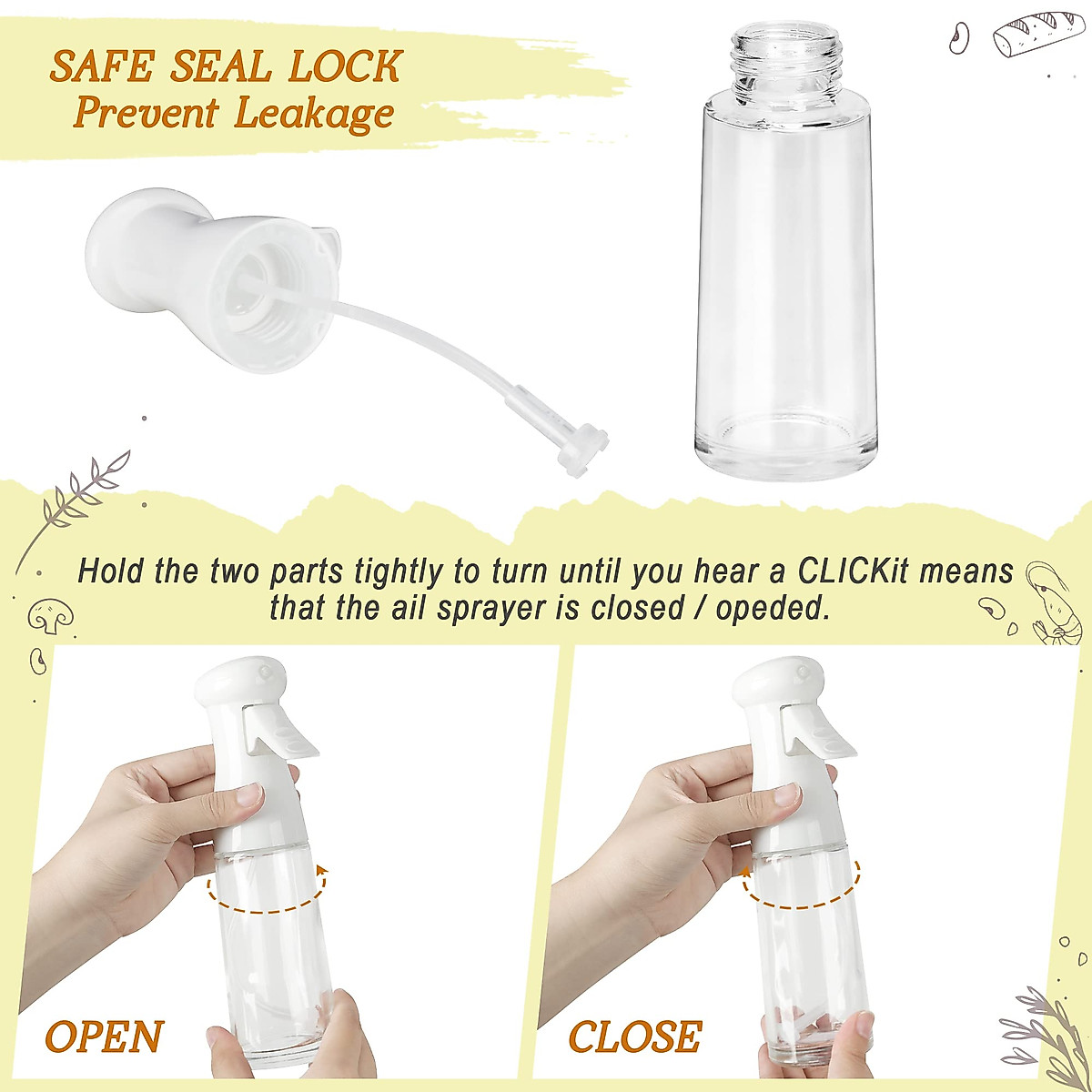 Chling Oil Sprayer for Cooking, 200ml Glass Olive Oil Sprayer Mister Bottle Kitchen Gadgets Accessories for Air Fryer Salad BBQ Baking Roasting White
