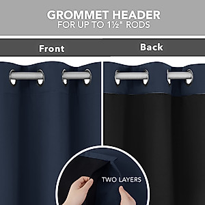 Deconovo 100% Blackout Curtains with Grommets, 63 Inch Navy Curtains, Energy Saving Thermal Insulated Lined Drapes, Window Curtains for Bedroom Living Room, 2 Panels, 52x63 in, Navy Blue
