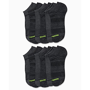 Reebok Men's Low Cut Socks - 12 Pack Performance Cushion Comfort No Show Socks - Breathable Athletic Socks for Men (6-12.5), Size 6-12.5, Black/Grey Logo