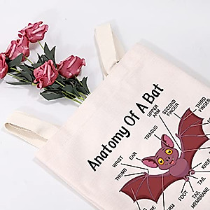 MEIKIUP Funny Bat Tote Bag Bat Lover Inspired Gift Anatomy Of A Bat Gift for Animal Lover Bat Themed Gift for Women (Anatomy Of A Bat BAG)