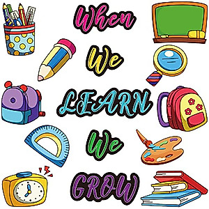 Pajean 60 Pieces When We Learn We Grow Paper Cut Outs Classroom Bulletin Board Set School Wall Decorations for Kids Boys Girls School Classroom Decor, JB-220701-G