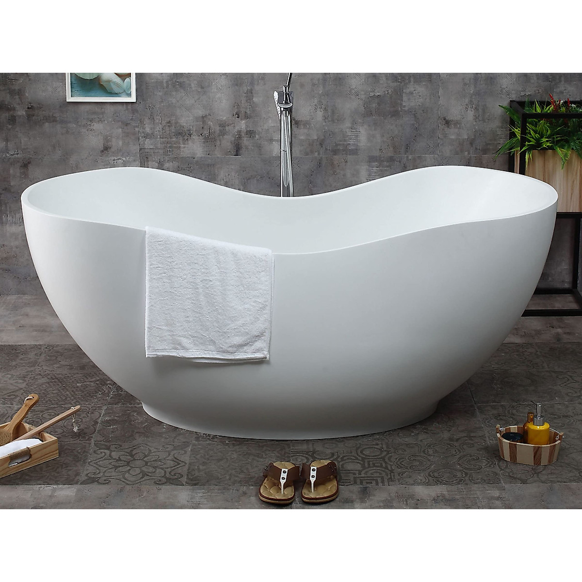 ALFI brand AB9949 66" White Solid Surface Smooth Resin Soaking Bathtub, 65.75" L x 31.5" W x 28.5" H