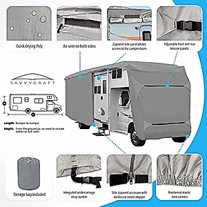 SavvyCraft Upgraded Class C RV Cover, Breathable Waterproof Tear-Resistant Class C Motorhome Cover Fits 23ft-26ft Long Class C RV