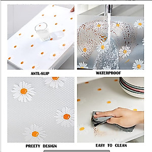 Daisy Flower Flower Shelf Liner for Kitchen Cabinets Non-Adhesive Drawer Liner Non-Slip Refrigerator Liner Waterproof Fridge Pad Cupboard Mat Easy Placemats, 11.8"X59"