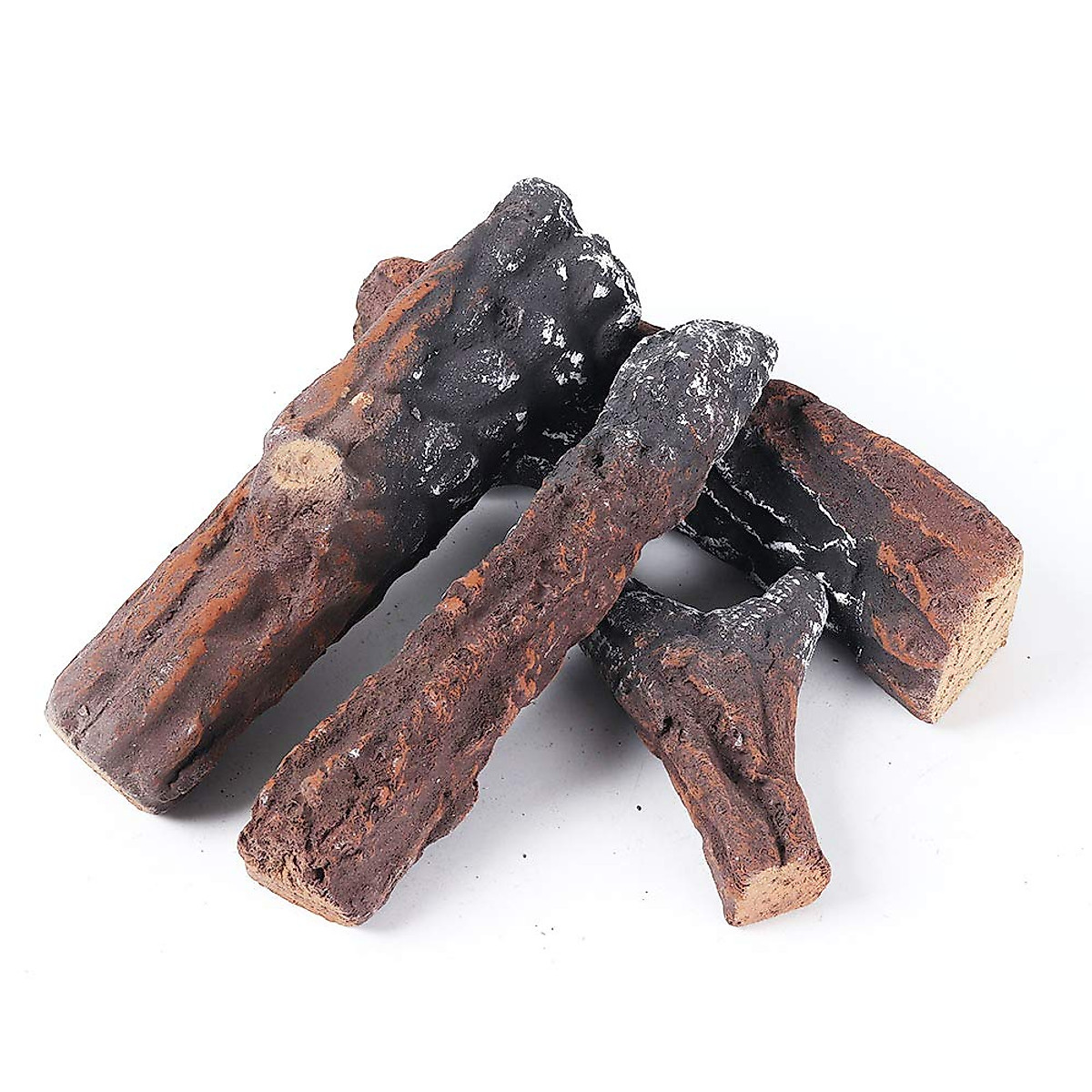 10pcs Ceramic Log Set for Gas Fireplace, Small Fake Wood Logs Set, Gas Fireplace Logs Decoration for Propane, Gas, Gas Inserts, Gel, Ethanol, Electric, Indoor, Outdoor, Fire Pits