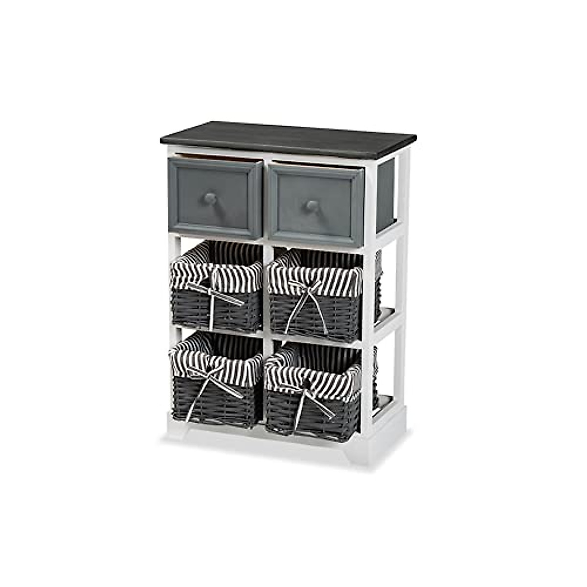 Baxton Studio Premala Modern and Contemporary Two-Tone Grey and White Finished Wood 2-Drawer Storage Unit with Baskets