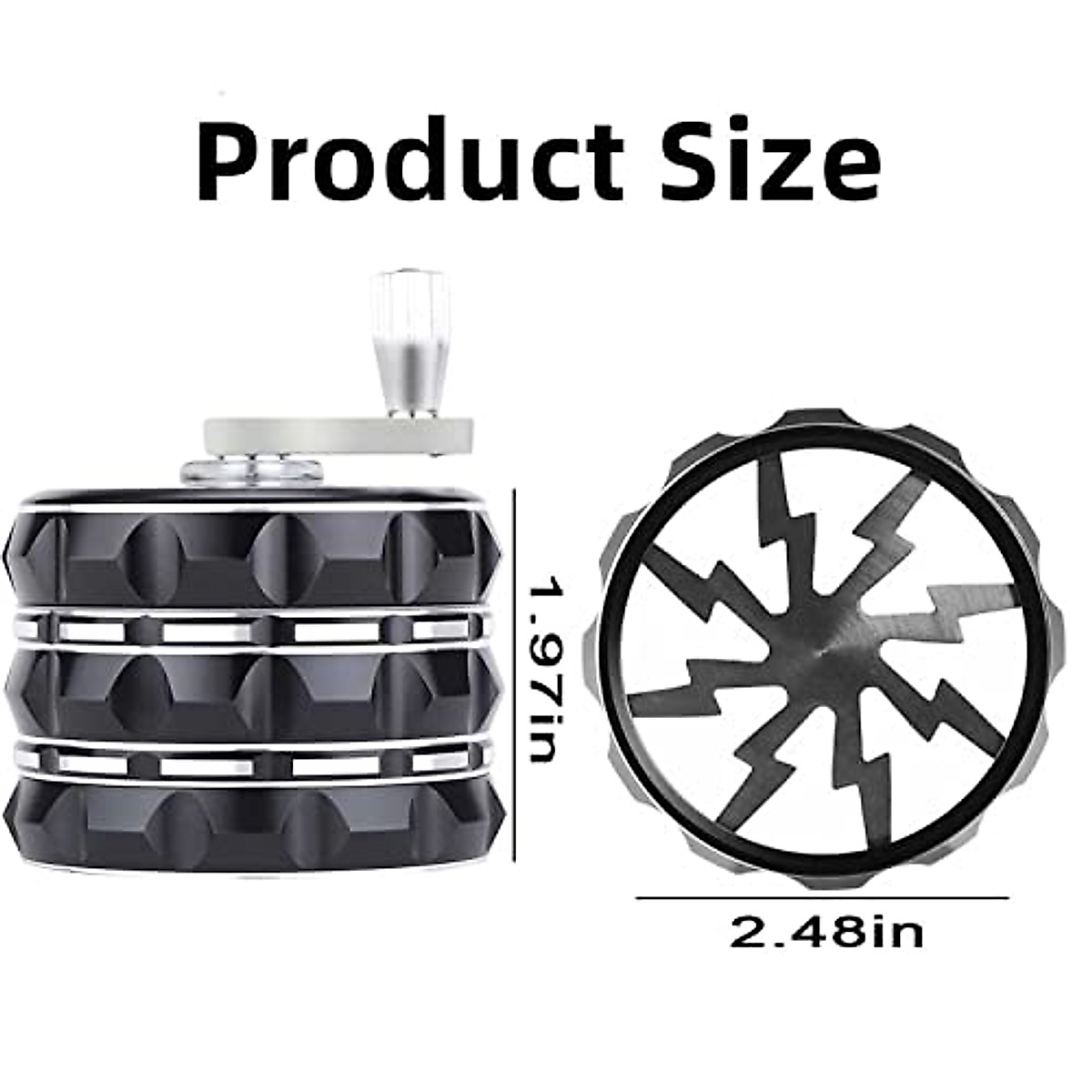 2.5 Inch Hand Crank Grinder, Potable Large Grinder With Clear Top Cover, Best Gift(Black)