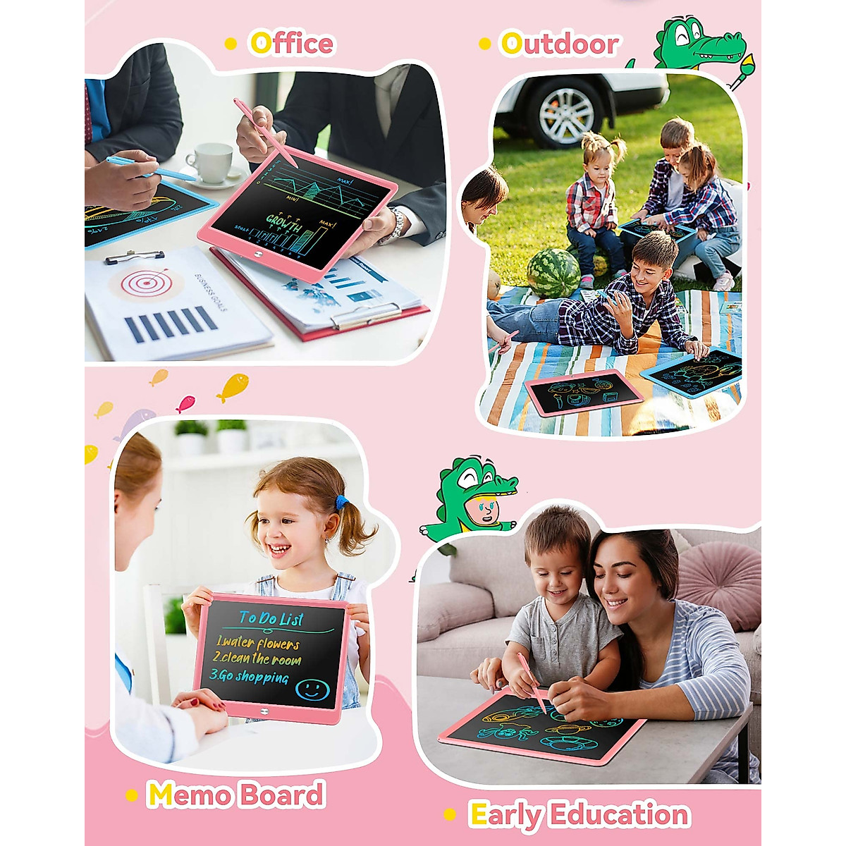 KOKODI 12 Inch LCD Writing Tablet with Anti-Lost Stylus, Erasable Doodle Board Colorful Toddler Drawing Pad, Car Travel School Games Toys for 3 4 5 6 7 8 Kids, Birthday Gift for Girls Boys Adults Pink
