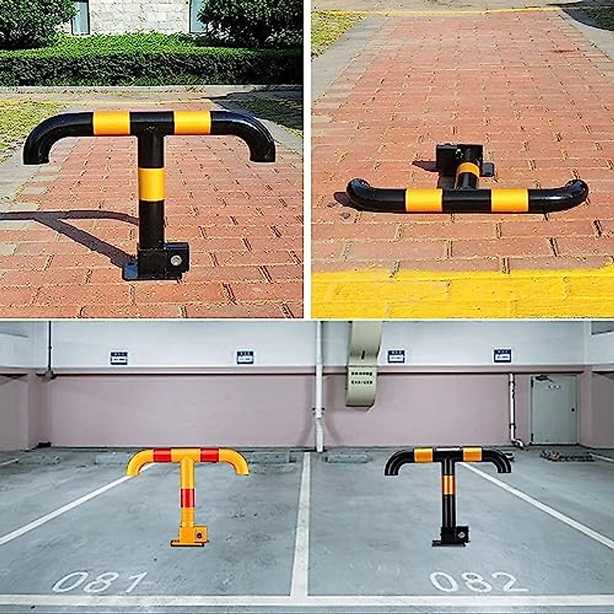 Parking Barrier Post Safety Bollard T-Shaped Heavy Duty Car Parking Space Lock Bollard Folding Lane Parking Barriers Security Posts for Private, Business, with Screws & Key (Color : Yellow, Size : 5