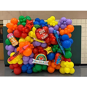 Back to School Balloon Arch Kit School Bus Pencil Foil Balloon with Rainbow Balloons for First Day of School Students Classroom Kindergarten Graduation Decorations