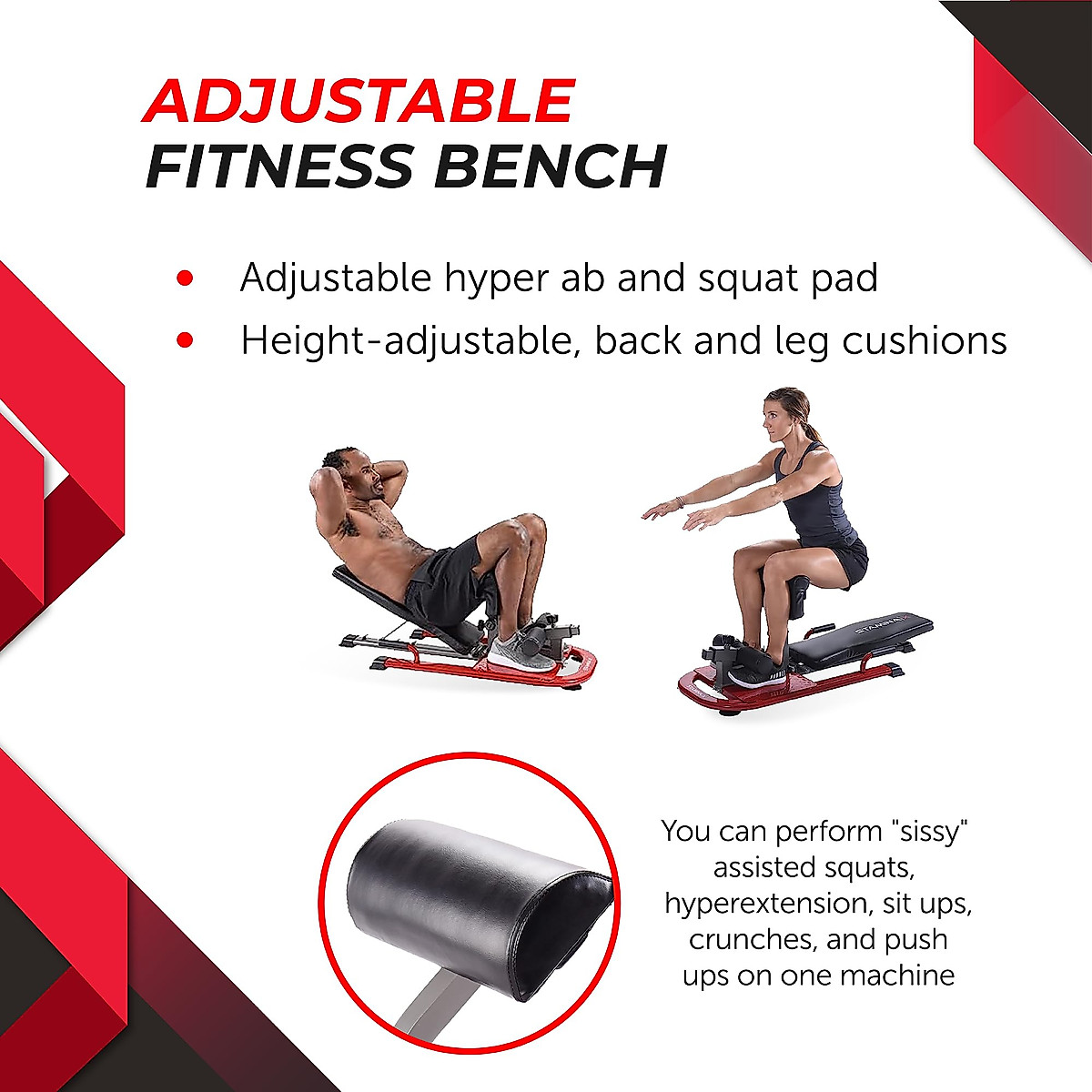 Stamina X 4-in-1 Fitness Bench - Adjustable Weight and Foldable Exercise Bench Roman Chair with Smart Workout App - Up to 250 lbs Weight Capacity