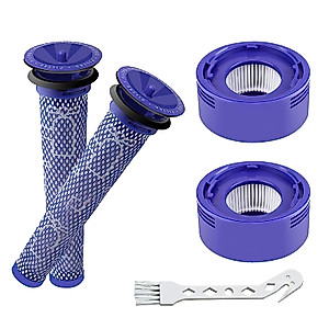 4 Pack Vacuum Filter Replacement Kit with Clean Brush for Dyson V8 Absolute, V8 Animal, V7 Absolute, V7 Motorhead, V7 Animal - 2 HEPA Post Filter, 2 Pre Filter, Replaces Part # 965661-01 & 967478-01