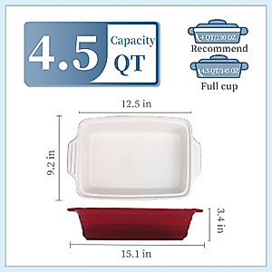 LOVECASA Nonstick Casserole Dish with Lid, 4.5 Quart Lasagna Pan Deep, 9x13 Ceramic Baking Dish for Dinner, Banquet, and Party, Gradient Red
