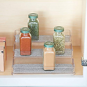 iDesign Twillo Plastic Stadium Spice Rack, 3-Tier Organizer for Kitchen Pantry, Cabinet, Countertops, Vanity, Office, Craft Room, 9.2" x 10" x 4", Metallico and Clear