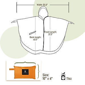 Unisex Rain Poncho Raincoat Hooded for Adults Women with Pockets(Orange)