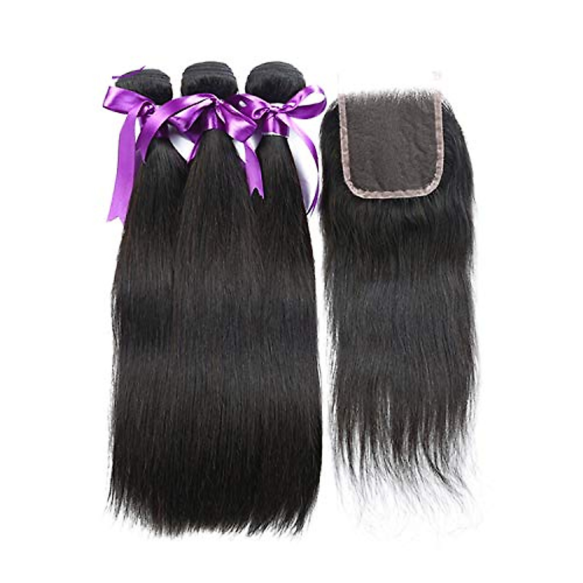 Hair Extensions, Wigs & Accessories Peruvian Straight Hair 3 Bundles with 4 * 4 Closure Free part 100% Human Hair Non Remy Human Hair Extension for Women