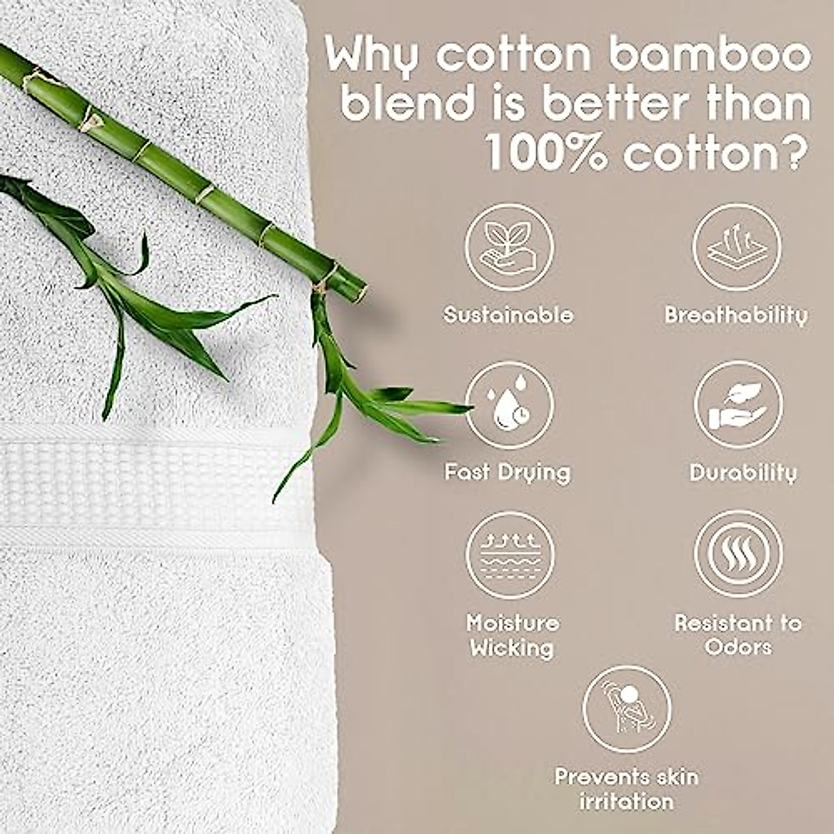 Ariv Towels 4-Piece Large Premium Bamboo Cotton Bath Towels Set- Suitable for Sensitive Skin & Daily Use- Soft, Quick Drying & Highly Absorbent Towels for Bathroom, Gym, Hotel & Spa - 30" X 52"- White