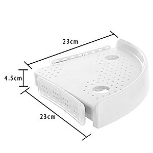 GALEI Bathroom Corner Storage Holder No Drilling Wall Mounted Triangular Shower Shelf Suction Stuff Storage Rack for Kitchen Toilet (White, 9X9X1.8Inches)