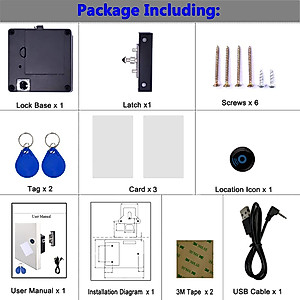 Homello RFID Lock Electronic Cabinet Lock with USB Cable - Hidden DIY Lock for Wooden Cabinet Drawer Locker Cupboard Gun Box with 5 Key Cards/Fobs