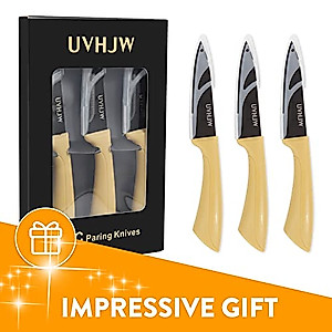 Paring Knife with Sheath Set of 3 Pieces Black Kitchen Knives 3.5 inch Cut Through So Easy