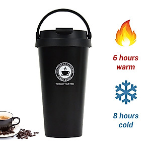 Stainless Steel Vacuum Insulated Coffee Mug with Lid, Perfect Travel Cup for Hot and Cold Drinks, Thermal Coffee and Tea Mugs, Double Wall, Metal, Spill Proof, Leak Proof, 17 Ounce, Black