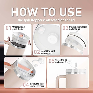 KISSKIND 40 oz Tumbler with Handle and Straw Lid Accessories, Straw Topper, Silicone Spill Proof Stopper, Silicone Boot, Stainless Steel Water Bottle 40oz Insulated Cup, Ideal Gift for Women, Black