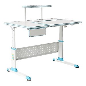 ApexDesk Height Adjustable Study Desk 43" w/Integrated Shelf & Drawer Little Soleil DX Series, Blue Desk Only