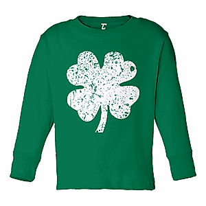 Distressed Four Leaf Clover - Luck Irish Long Sleeve Toddler Cotton Jersey Shirt (Kelly, 4T)