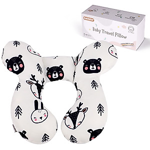 KAKIBLIN Baby Travel Pillow, Baby Pillow for Head and Neck, Upgraded Baby Support Pillow, Baby Neck Pillows for Car Seat,Pushchair,Travel(Bear)
