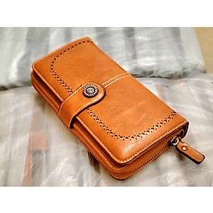Wallet For Women Leather Credit Card Cash Mobile Phone Holder Large Capacity Wallets With Wristlet (Brown(Pack of 1))