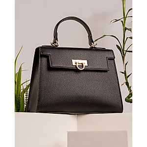 Layla Women’s Top-Handle Handbags – Luxury Crossbody Purse Shoulder Bag for Women – Leather Handbag, Detachable Strap(Black)