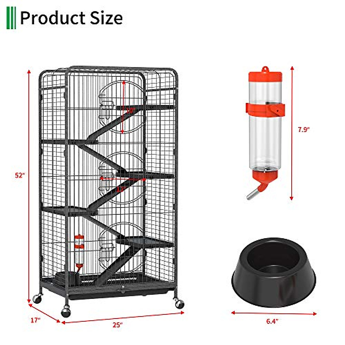 YITAHOME 52-inch Metal Ferret Chinchilla Rat Cage Small Animal Cage with Rolling Stand Indoor Outdoor for Squirrel/Guinea Pig/Bunny/Cat/Rabbit, Black (MAYIH0010153MA)