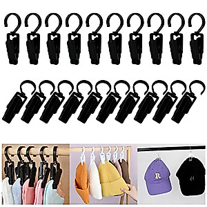 VinBee 20 PCS Super Strong Plastic Home Travel Swivel Hanging Laundry Hooks Clip - 4.3 Inches (Black)