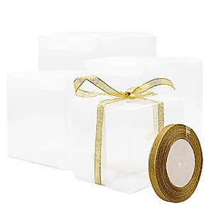 Coobbar Clear Candy Gift Box,30 Pack Empty Clear PVC Plastic Boxes Gift Boxes for Party Favors, Wedding, Birthday Presents, Candy, Cupcakes, Jewelry,Christmas Gift Packing (4 x 4 x 4 Inch)