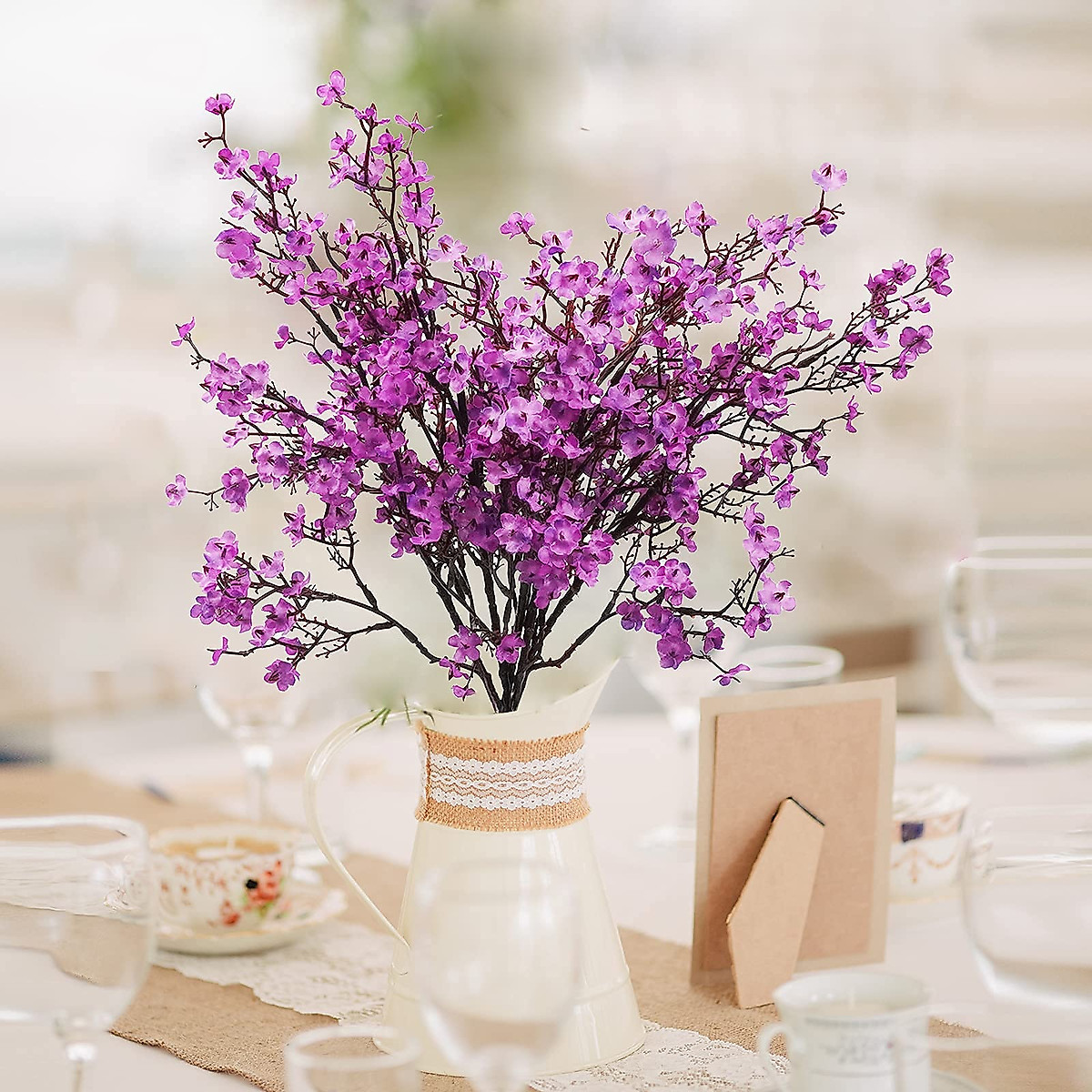 Uieke Artificial Flowers Babys Breath Flowers 4 Bundle Faux Artificial Gypsophila Bouquet Real Touch Fake Silk Flowers for Wedding Party DIY Home Garden Decor (Purple)